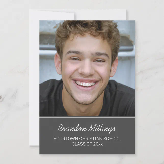 Gray Christian Graduation Photo Announcement | Zazzle