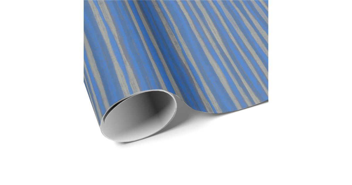 Gray & cobalt blue stripes, hand drawn pattern wrapping paper | Zazzle