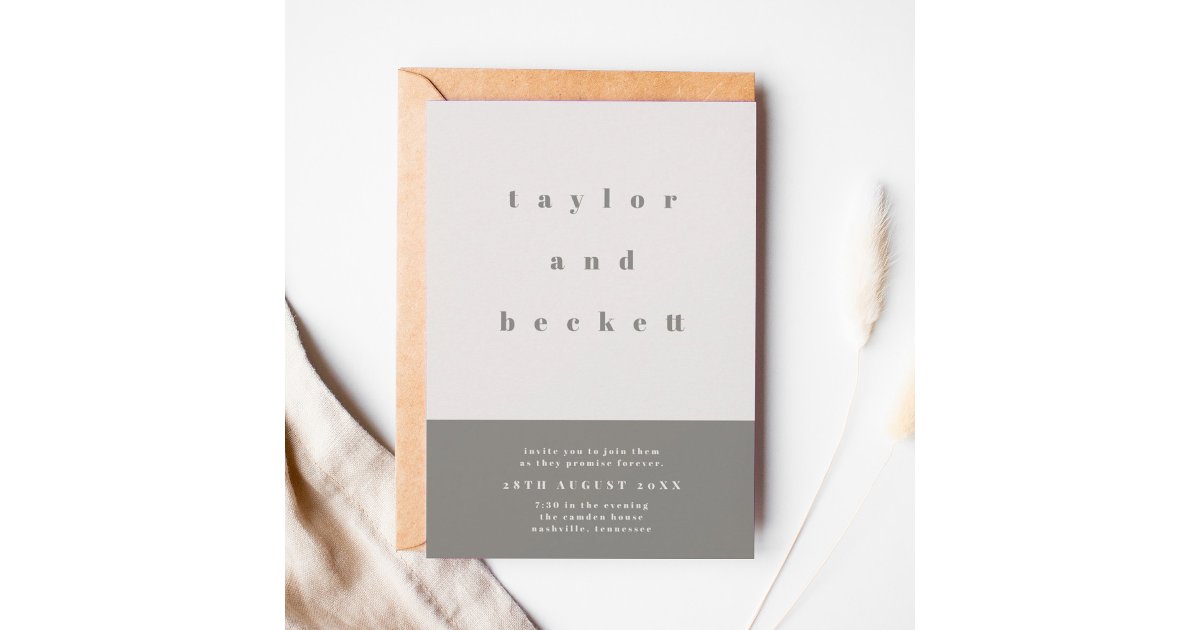 Gray Color Block Wedding Invitation | Zazzle