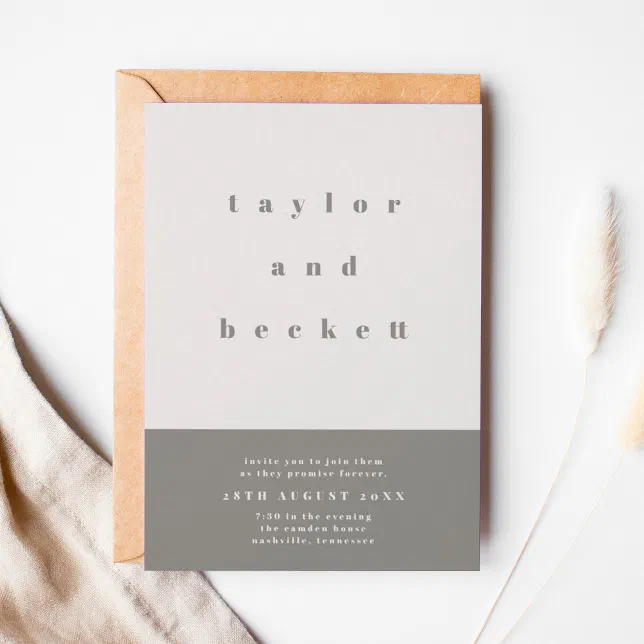 Gray Color Block Wedding Invitation | Zazzle