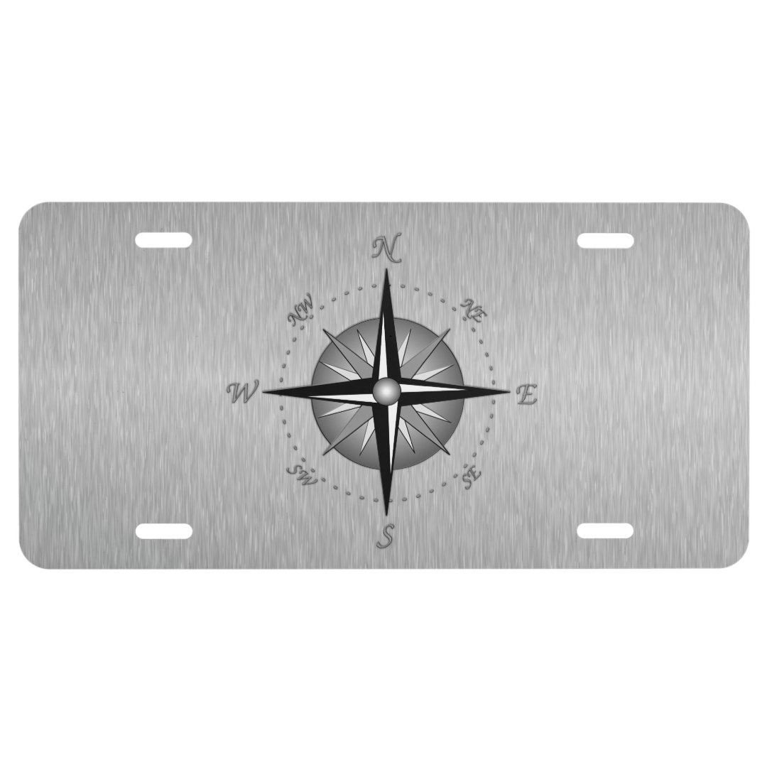 Gray Compass Rose License Plate | Zazzle