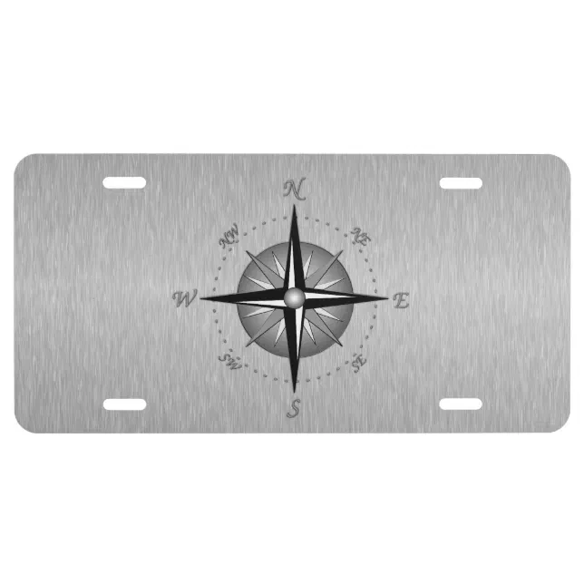 Gray Compass Rose License Plate | Zazzle