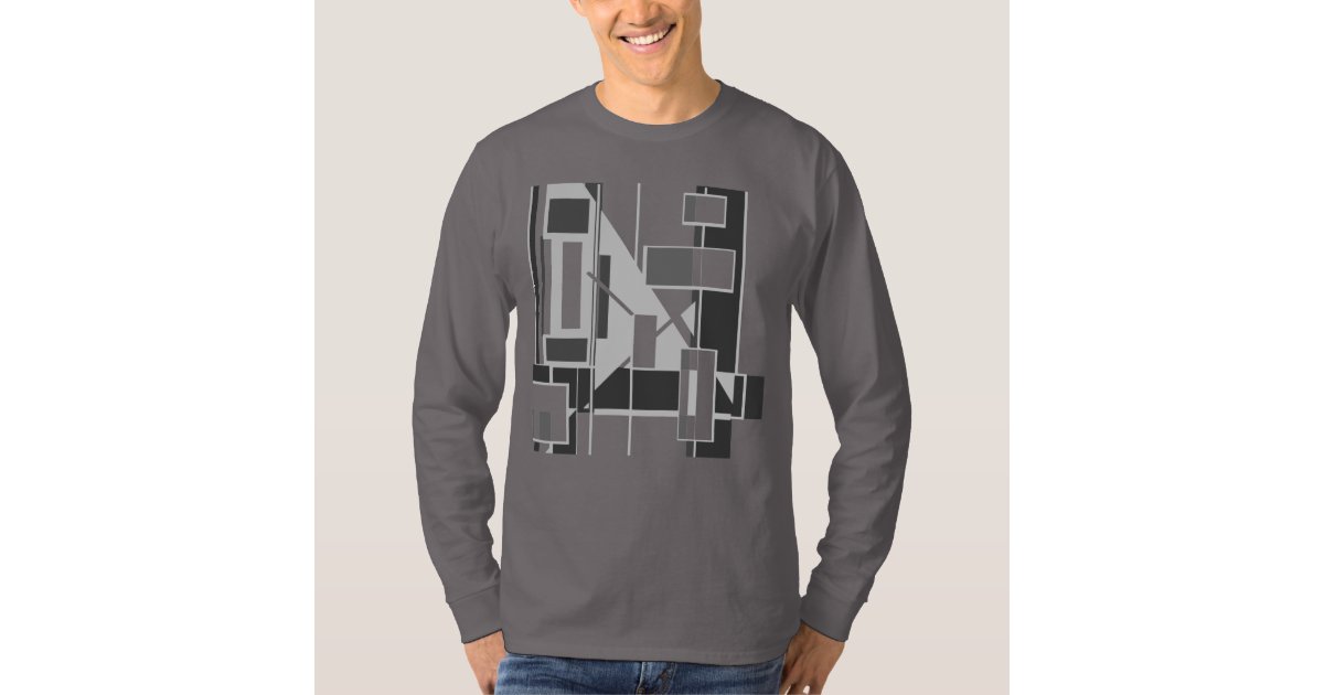 Gray Cubist Geometric MCM-inspired Abstract Art T-Shirt | Zazzle