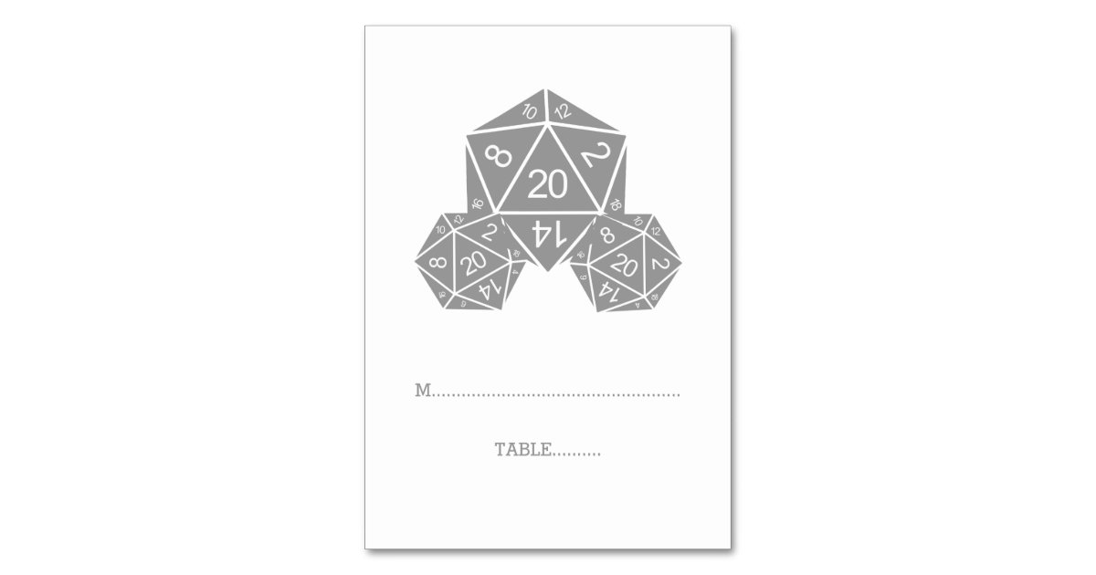 Gray D20 Dice Place Card | Zazzle