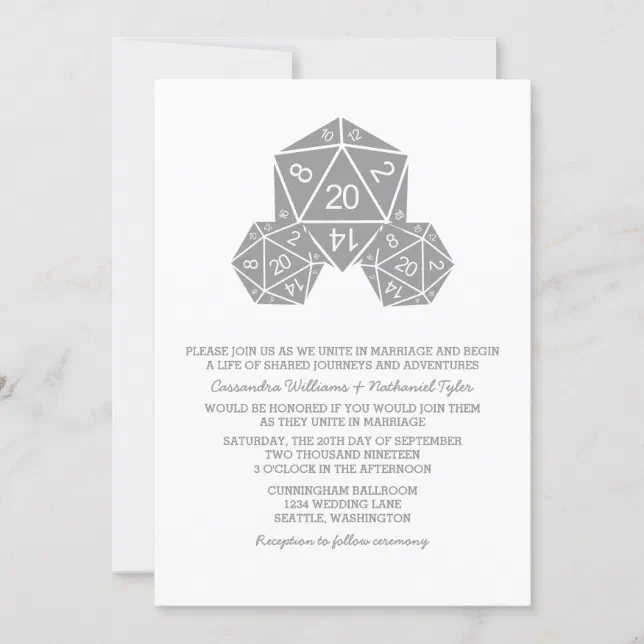 Gray D20 Dice Wedding Invite | Zazzle