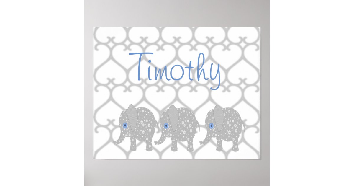 Gray Elephant Baby Nursery Art Poster | Zazzle