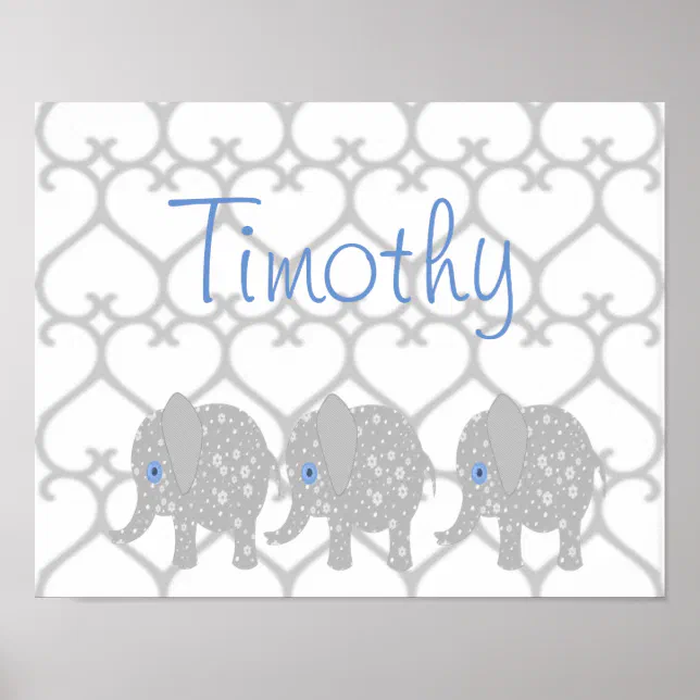 Gray Elephant Baby Nursery Art Poster | Zazzle