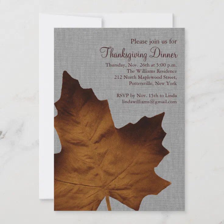 Gray Fall Maple Leaf Thanksgiving Dinner Invitation | Zazzle