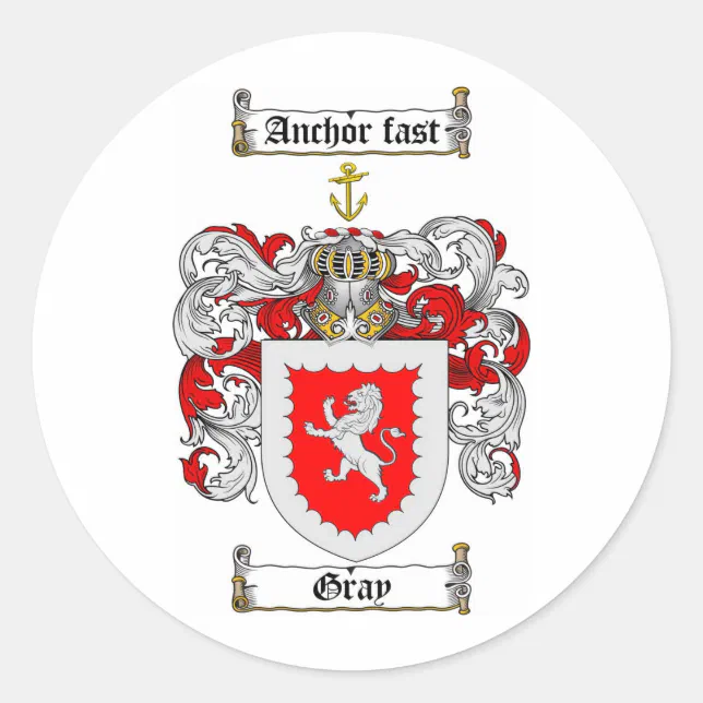 GRAY FAMILY CREST - GRAY COAT OF ARMS CLASSIC ROUND STICKER | Zazzle