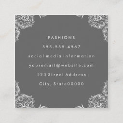 Gray Fancy Corners Script Text Square Business Card | Zazzle