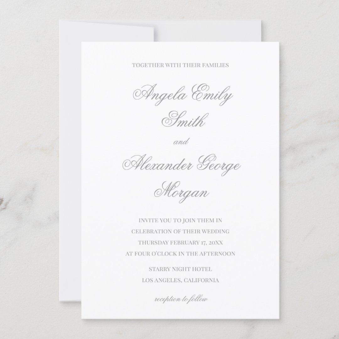 Gray Fancy Script Calligraphy Wedding Invitation | Zazzle