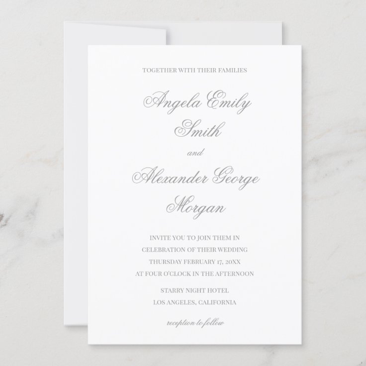 Gray Fancy Script Calligraphy Wedding Invitation | Zazzle