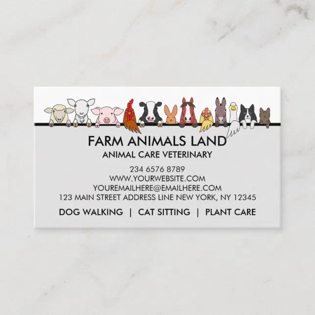 Gray Farm Animals Veterinary Calling Card | Zazzle