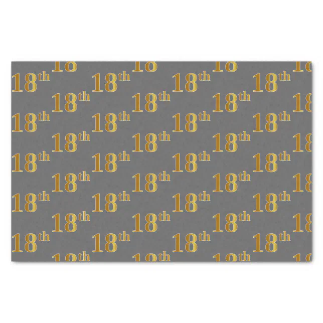 Gray, Faux Gold 18th (Eighteenth) Event Tissue Paper | Zazzle