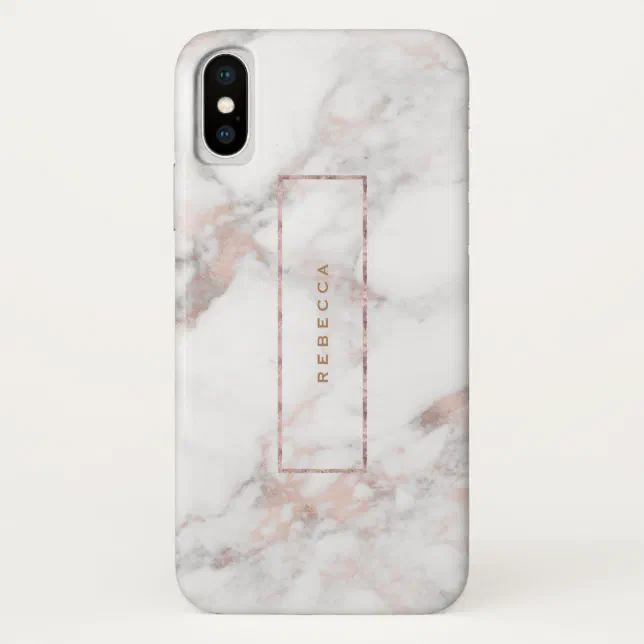 Gray Faux Marble Rose-Gold Accents Monogram Case-Mate iPhone Case | Zazzle