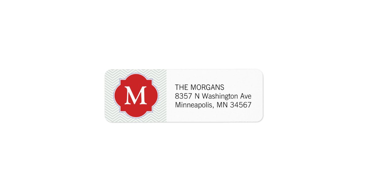 Gray & Firebrick 3 Modern Chevron Custom Monogram Label | Zazzle