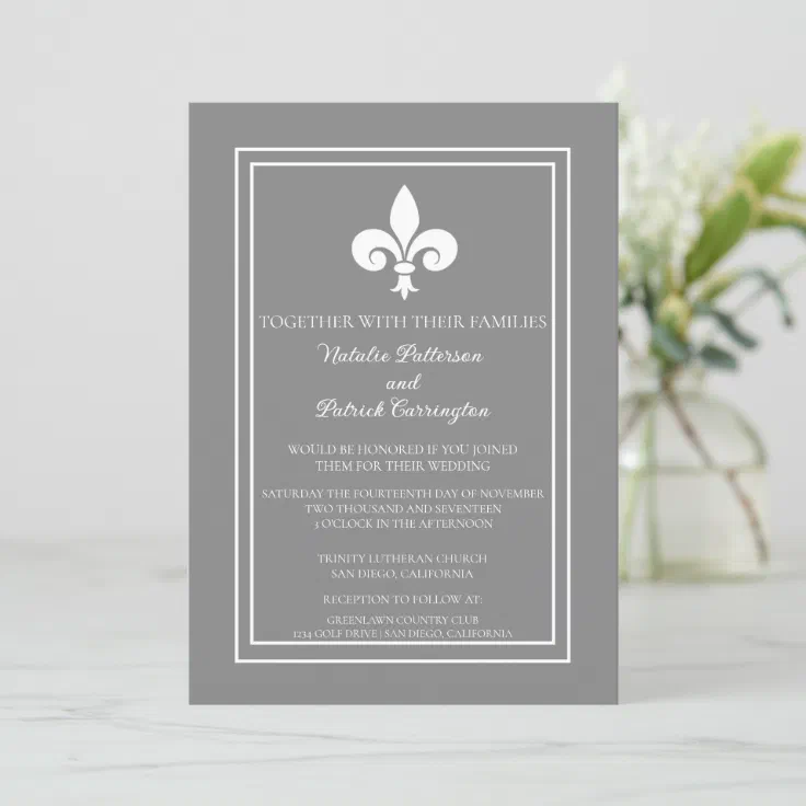 Gray Fleur De Lis Wedding Invitation Zazzle