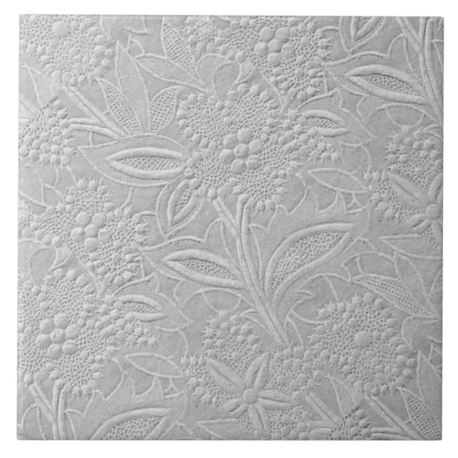 Gray Floral Embossed Look Ceramic Tile | Zazzle
