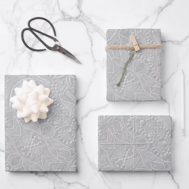 Gray Floral Embossed Look Wrapping Paper Sheets | Zazzle