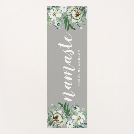 Gray Floral Namaste Monogrammed Yoga Mat | Zazzle