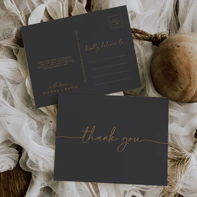 Gray Gold Classic Thank You Postcard | Zazzle