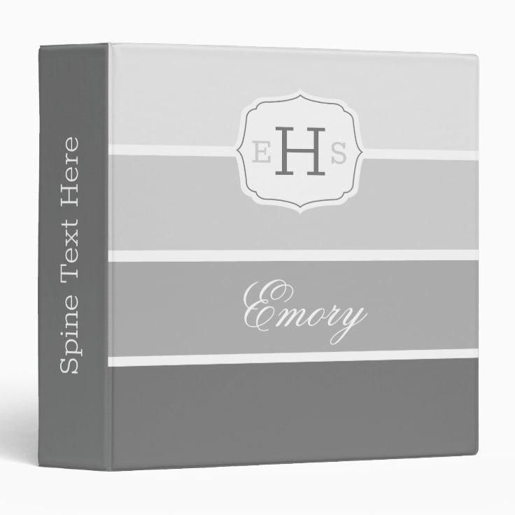 Gray Gradient Paint Swatches Monogrammed 3 Ring Binder | Zazzle