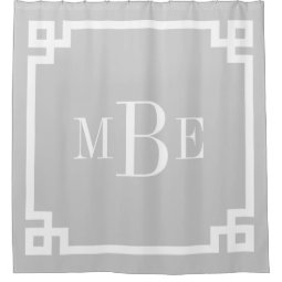 Gray Greek Key Border Monogram Shower Curtain | Zazzle