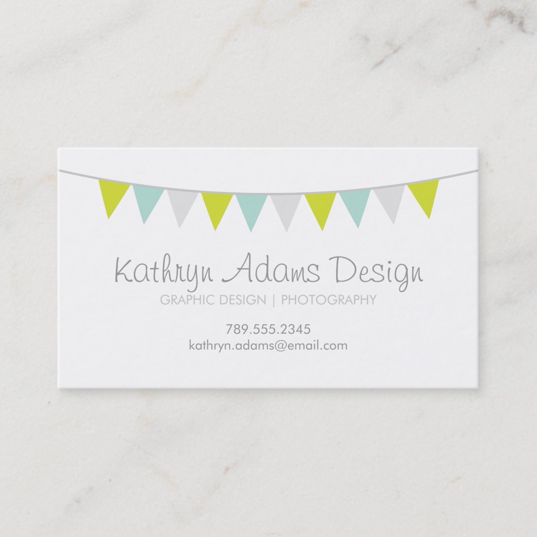 Gray Green & Aqua Modern Bunting Business Card | Zazzle