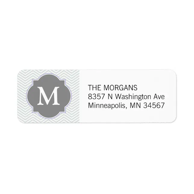 Gray & Grey Modern Chevron Custom Monogram Label | Zazzle