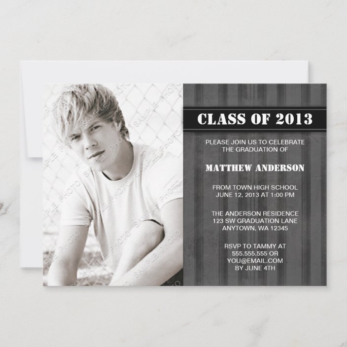 Gray Grunge Stripe Photo Graduation Announcement | Zazzle.com
