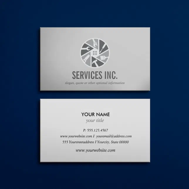 Gray HOME Repairing services logo professional Business Card | Zazzle