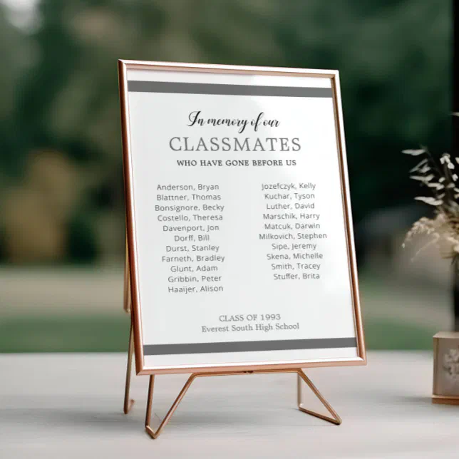 Gray In Memory Of Our Classmates Reunion Memorial Poster | Zazzle