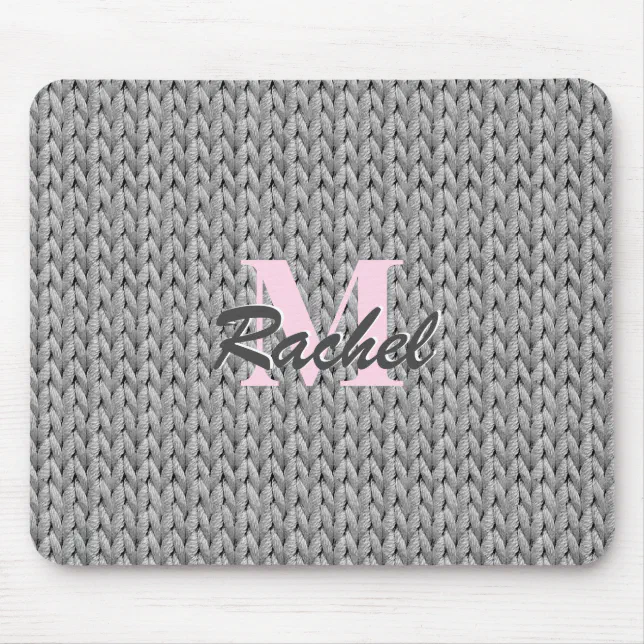 Gray Knitted Texture Mouse Pad with Monogram | Zazzle