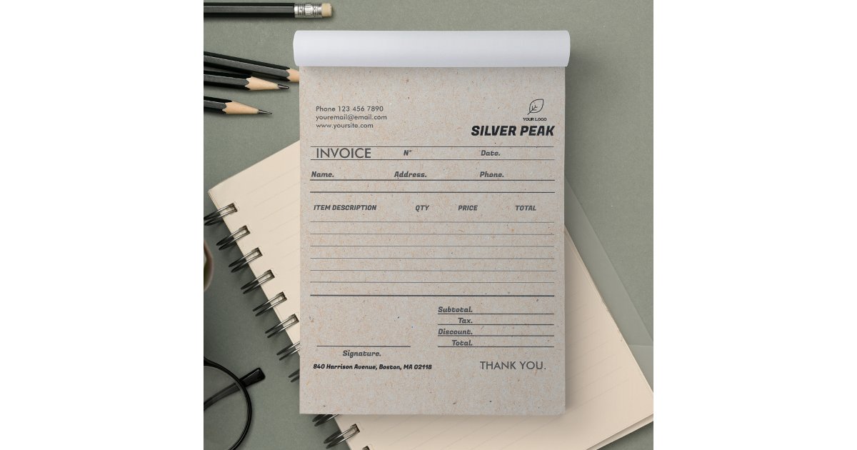 Gray Kraft Invoice Sales Receipt Small Business Notepad | Zazzle