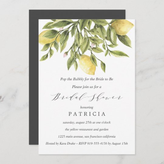 Gray | Lemons and Foliage Wedding Bridal Shower Invitation | Zazzle.com