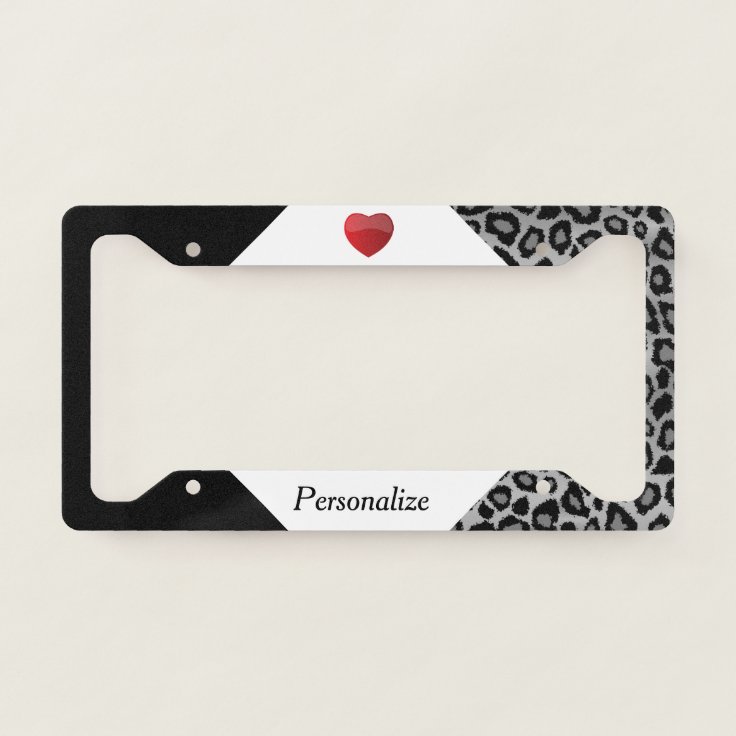Gray Leopard Animal Print - Heart License Plate Frame | Zazzle