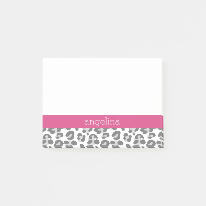 Gray Leopard Print Pattern with Pink Name Post-it Notes | Zazzle.com