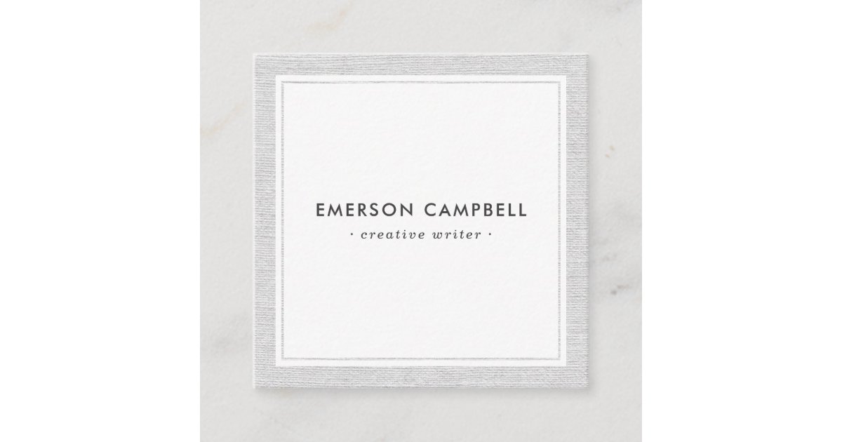 Gray linen border elegant minimal professional square business card ...