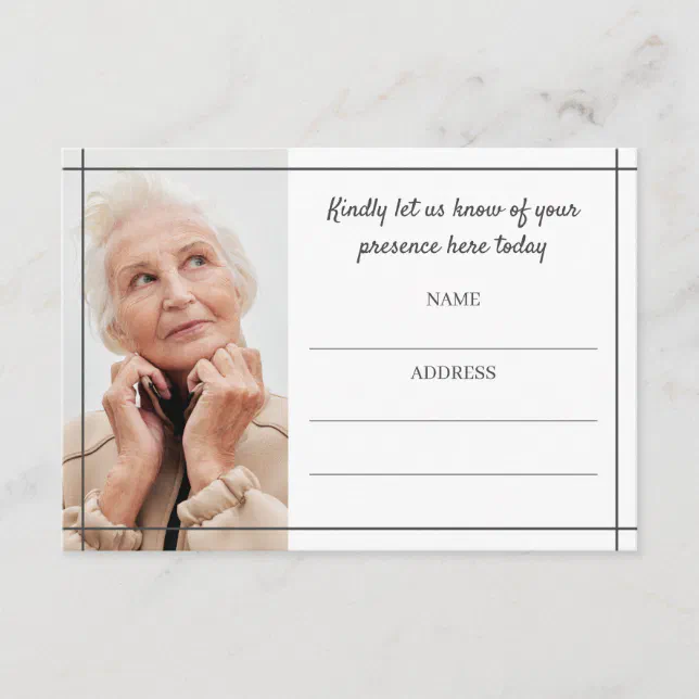 Gray Lines Photo Funeral Attendance Enclosure Card | Zazzle