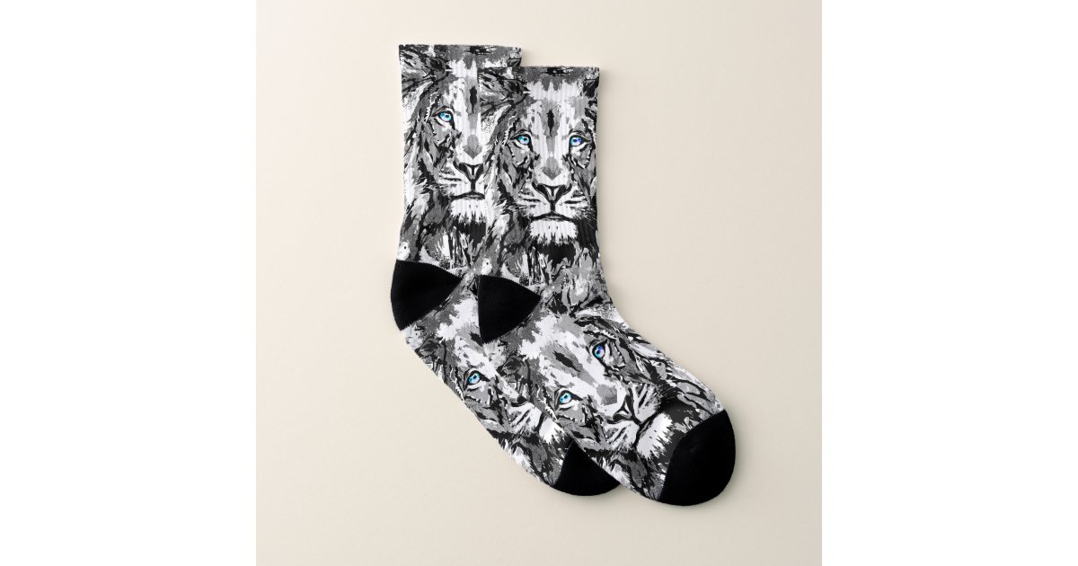 Gray Lion Socks - Lion Head Portrait Drawing Socks | Zazzle