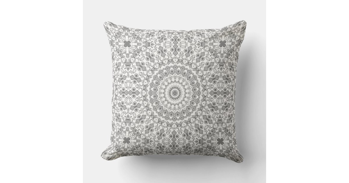 Gray Mandala Geometric Pattern Throw Pillow | Zazzle