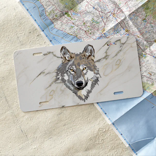 Gray Marble With Wolf License Plate | Zazzle