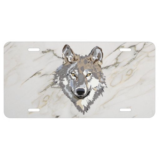 Gray Marble With Wolf License Plate | Zazzle