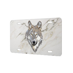 Gray Marble With Wolf License Plate | Zazzle