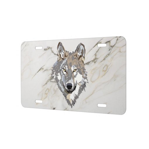 Gray Marble With Wolf License Plate | Zazzle