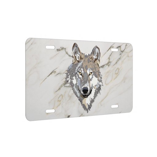 Gray Marble With Wolf License Plate | Zazzle