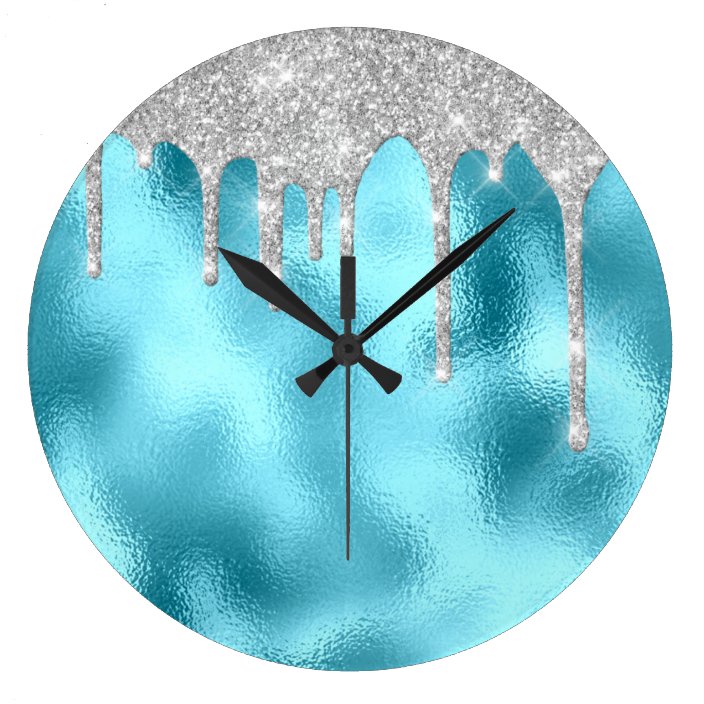 Gray Metal Spark Glitter Drip Ocean Glitter Large Clock | Zazzle.com