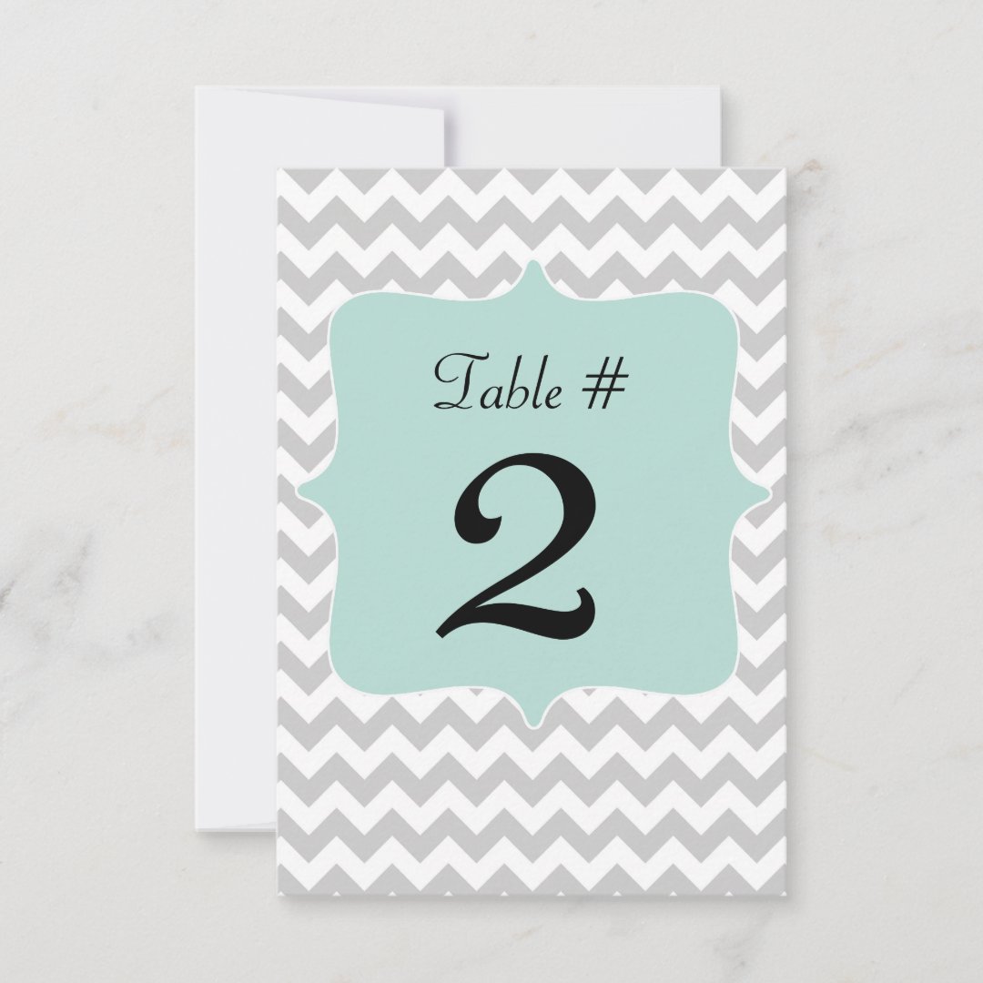 Gray & Mint Green Wedding Table Number Card | Zazzle