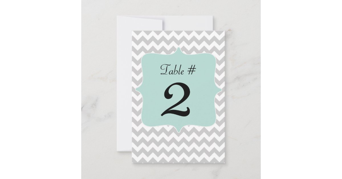 Gray & Mint Green Wedding Table Number Card | Zazzle