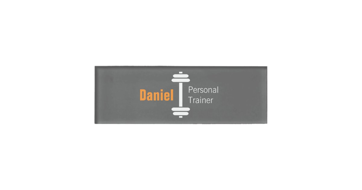 Gray Modern Fitness Personal Trainer Weights Name Name Tag | Zazzle